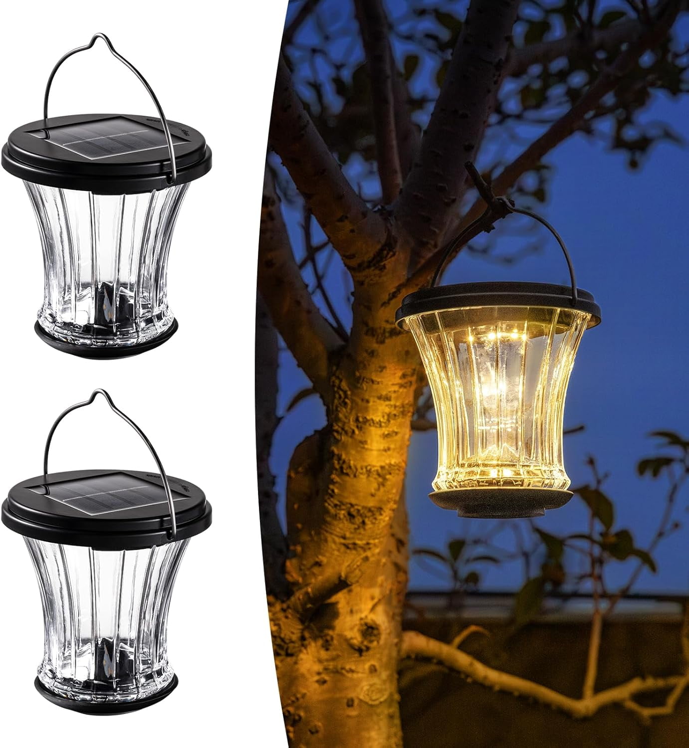 Glass Solar Lantern Outdoor, Waterproof Hanging Solar Lights for ...