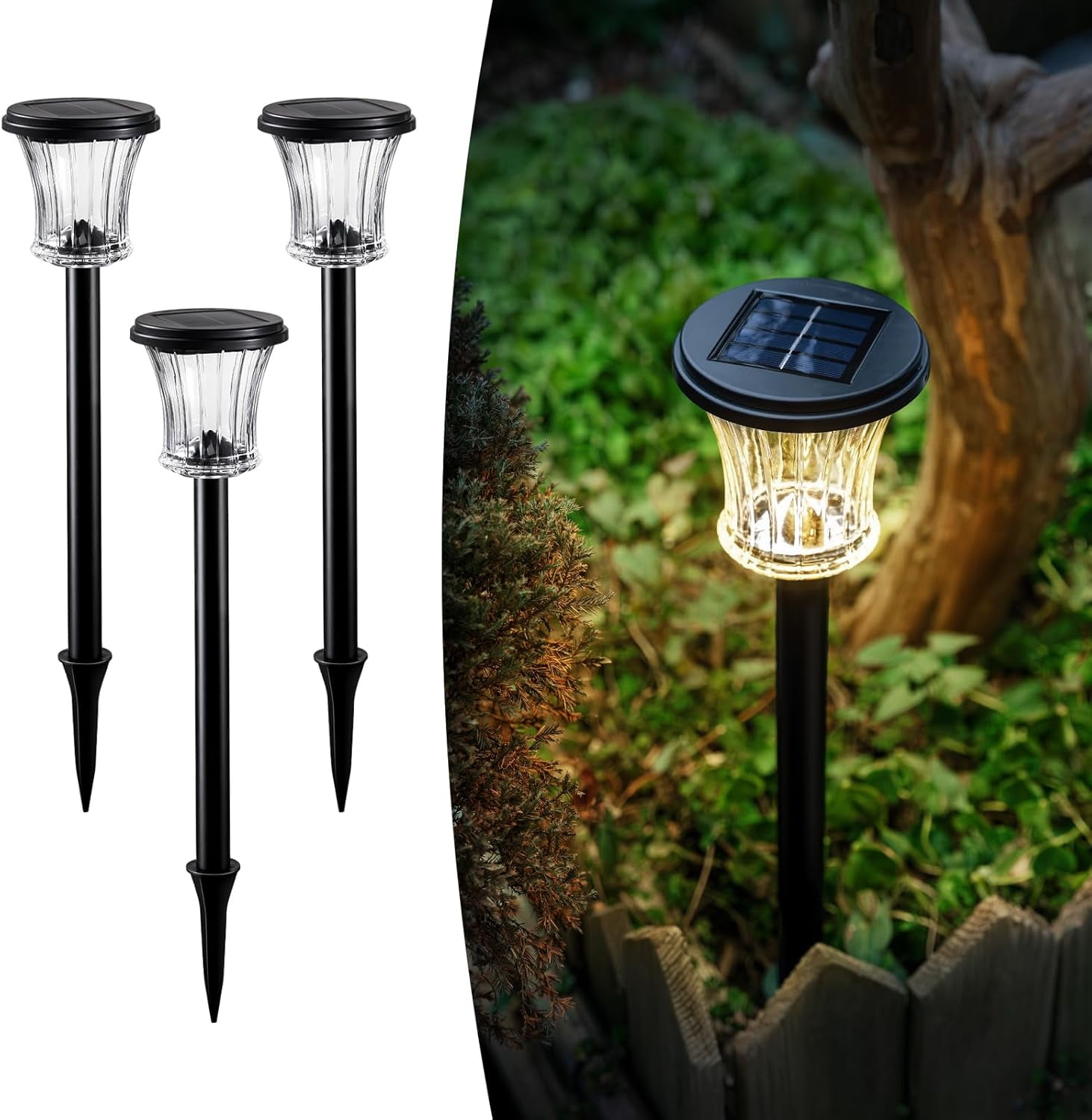 Glass Solar Pathway Lights Outdoor Waterproof, Decor Landscape Lighting ...