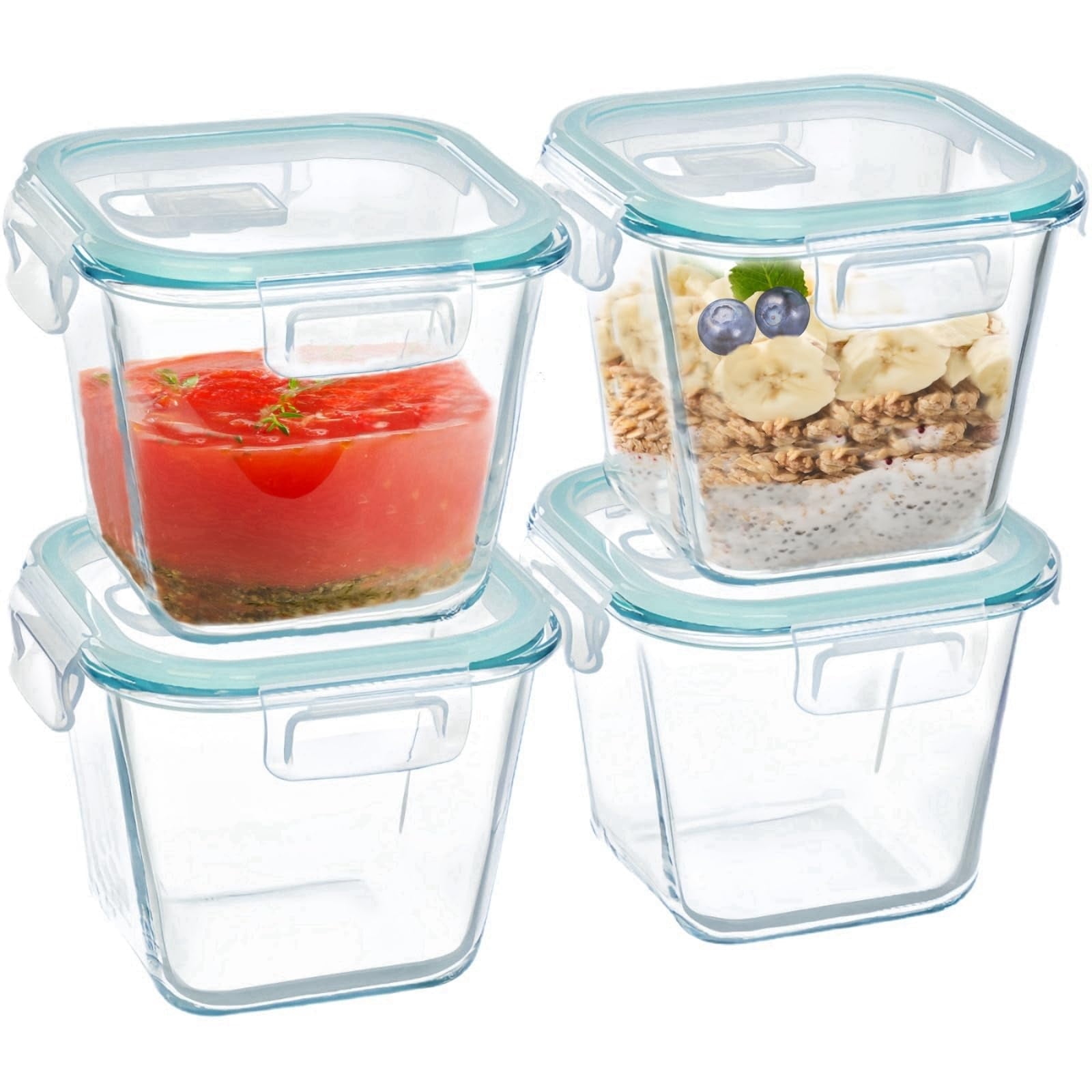 Glass Soup Container with Airtight Lids, 4 Cup Square Glass Storage ...