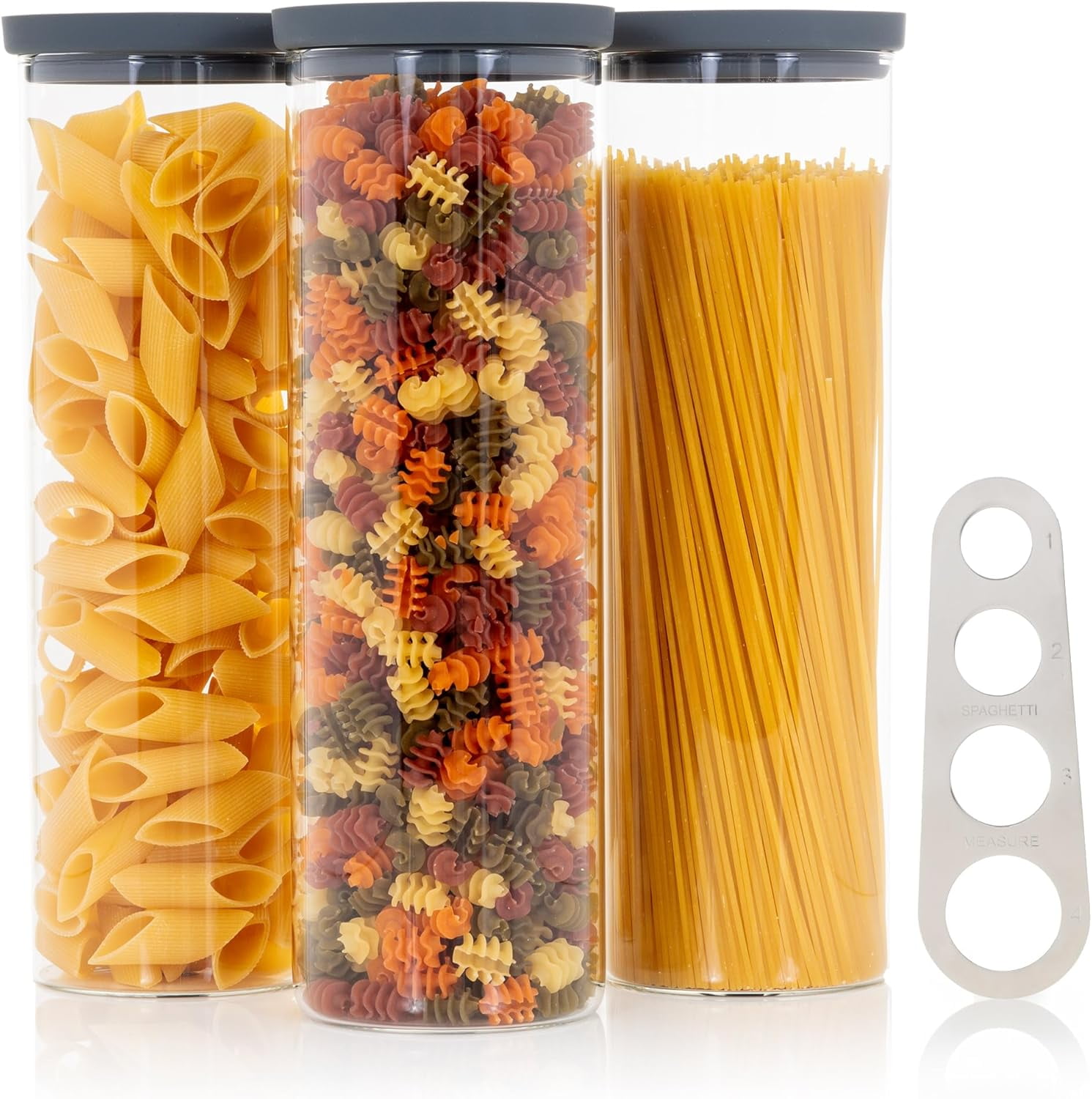 Glass Spaghetti Containers with Airtight Silicone Lids – BPA-Free ...