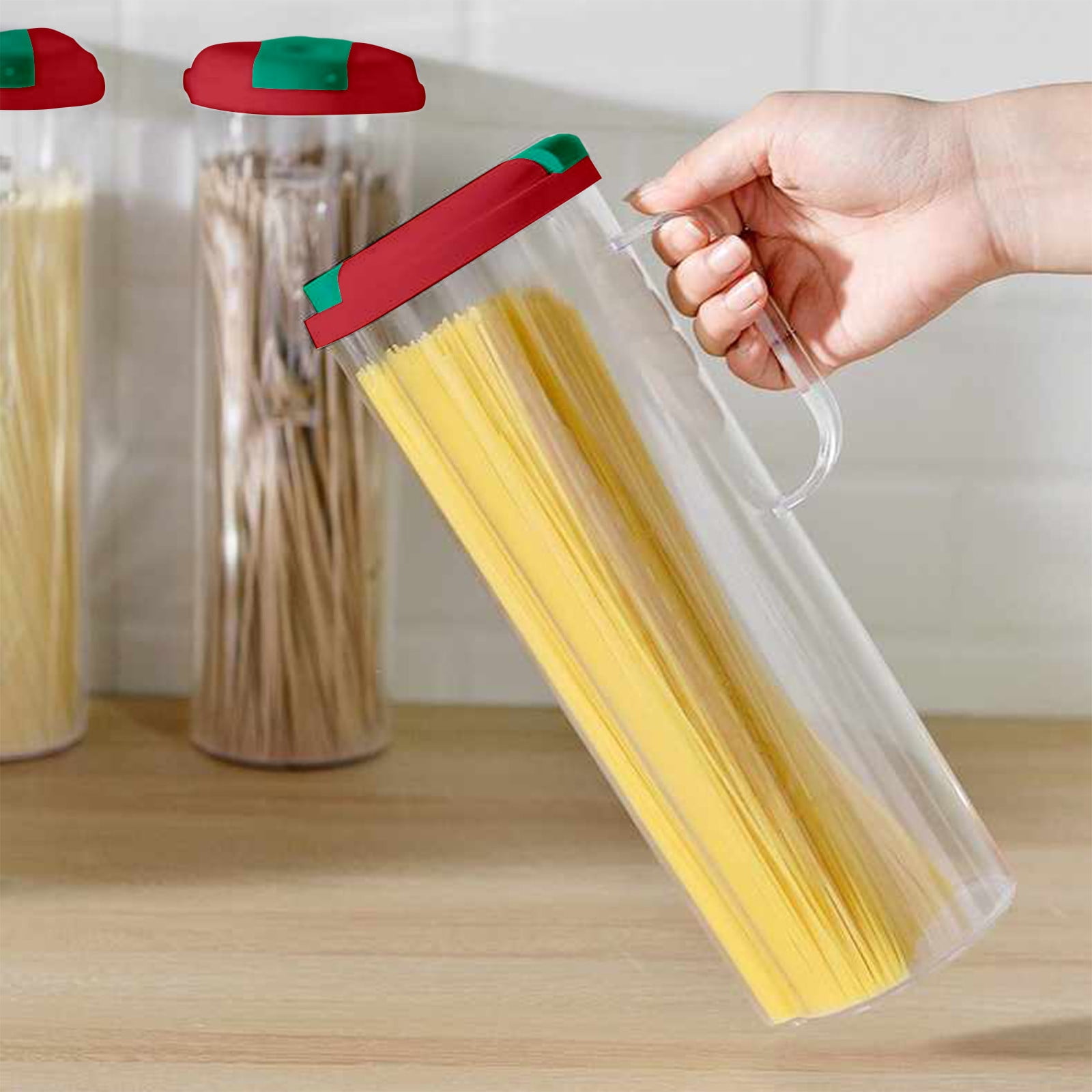 Glass Spaghetti Pasta Storage Container for Kitchen Pantry with Lids 11 ...