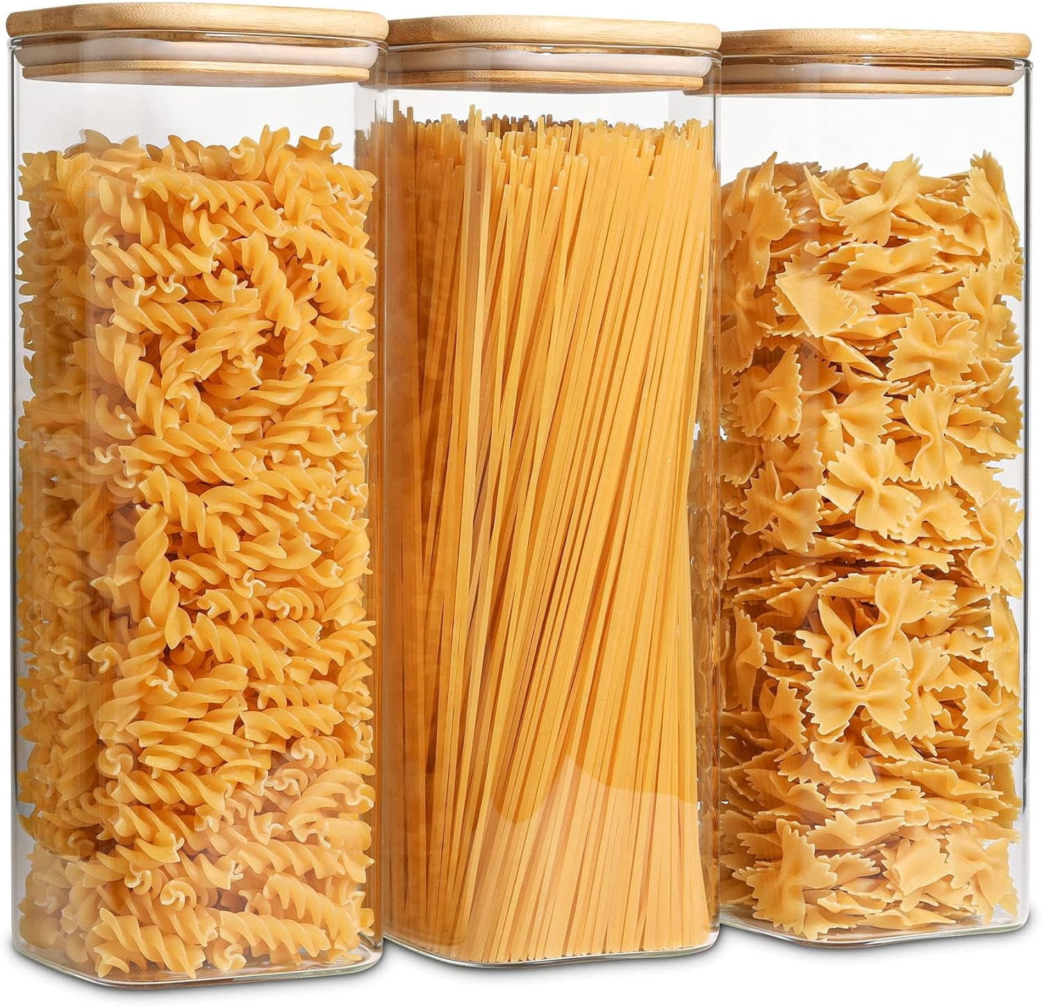 Glass Spaghetti Pasta Storage Containers with Lids 73oz Set of 3, Tall ...