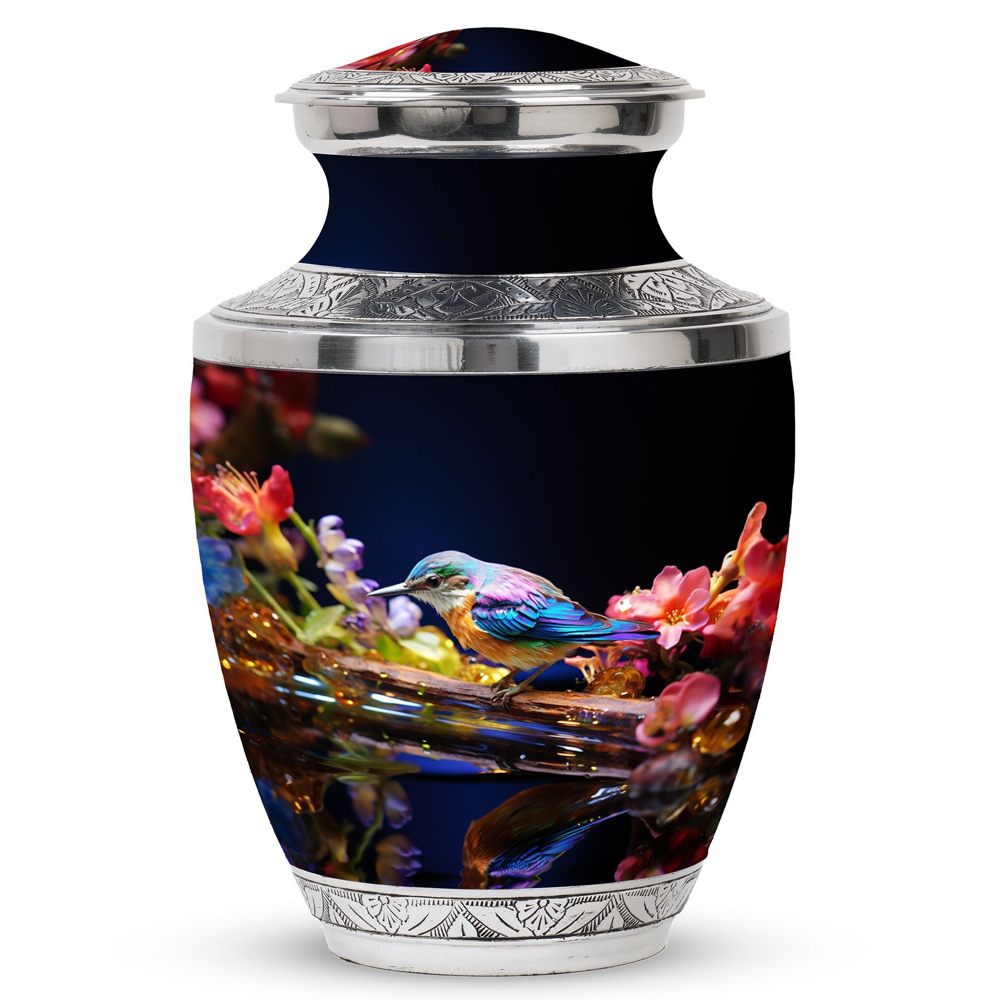 Glass Sparrow With Red Flowers Urn For Ashes, Red Flowers-Themed ...