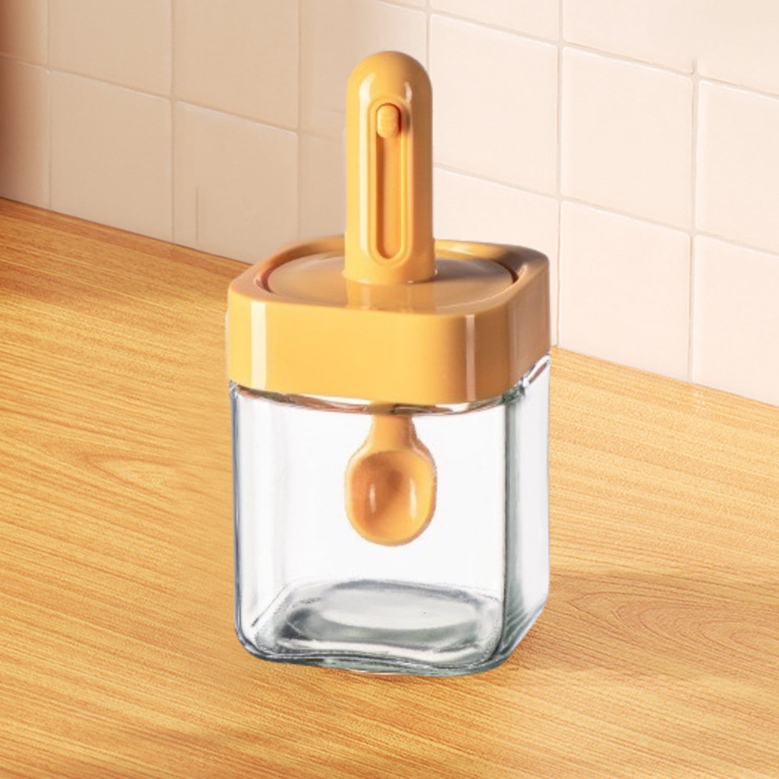Glass Spice Container | Expandable Storage Jar with Measuring Spoon Lid ...