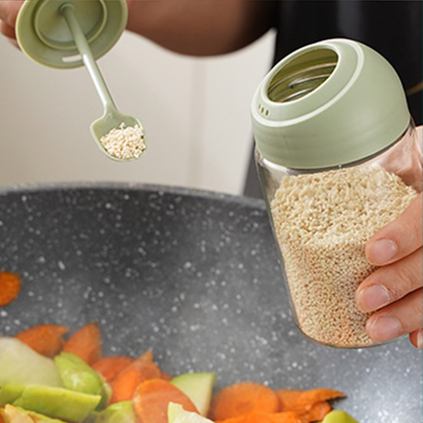 Glass Spice Jar with Integrated Spoon Lid 250ml Kitchen Seasoning ...