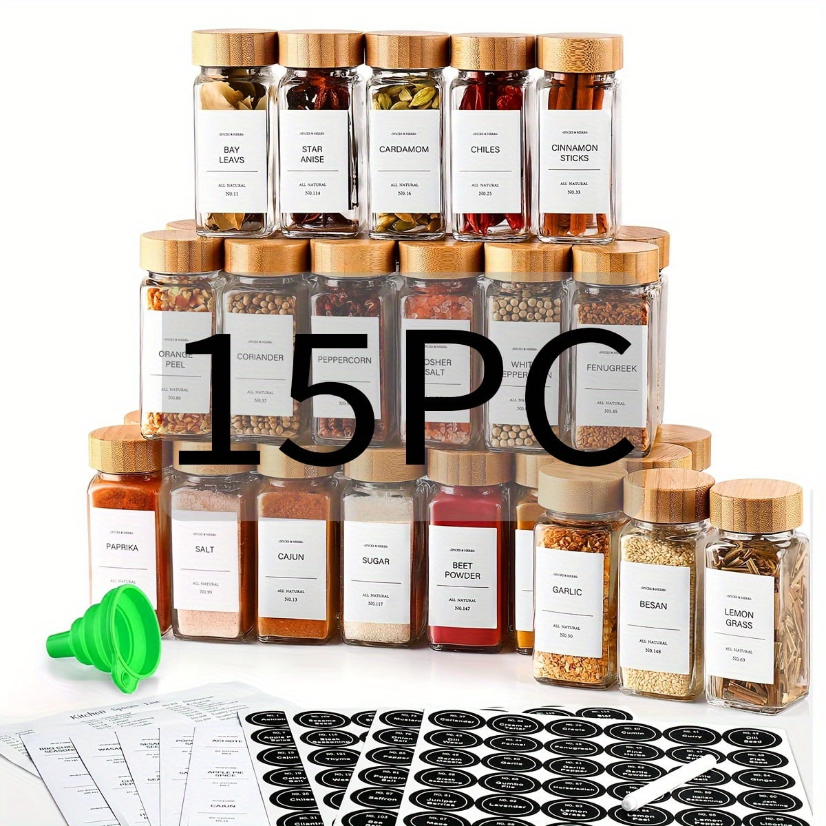 [Glass Spice Jars] 15/24/36pcs Glass Spice Jars with Labels And Lids ...