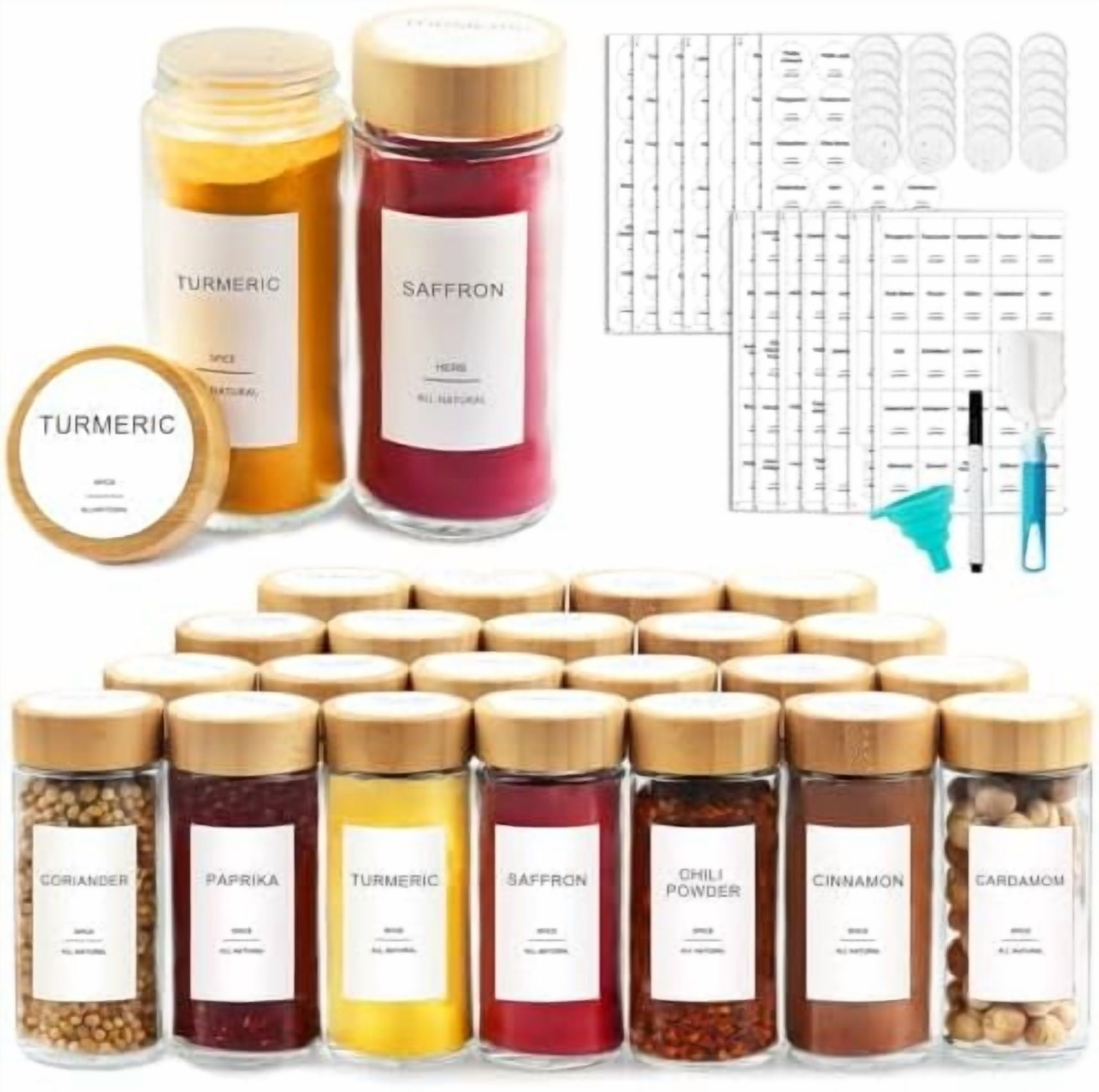 Glass Spice Jars with 398 Labels-4oz 24 Pcs,Round Seasoning Jars with ...