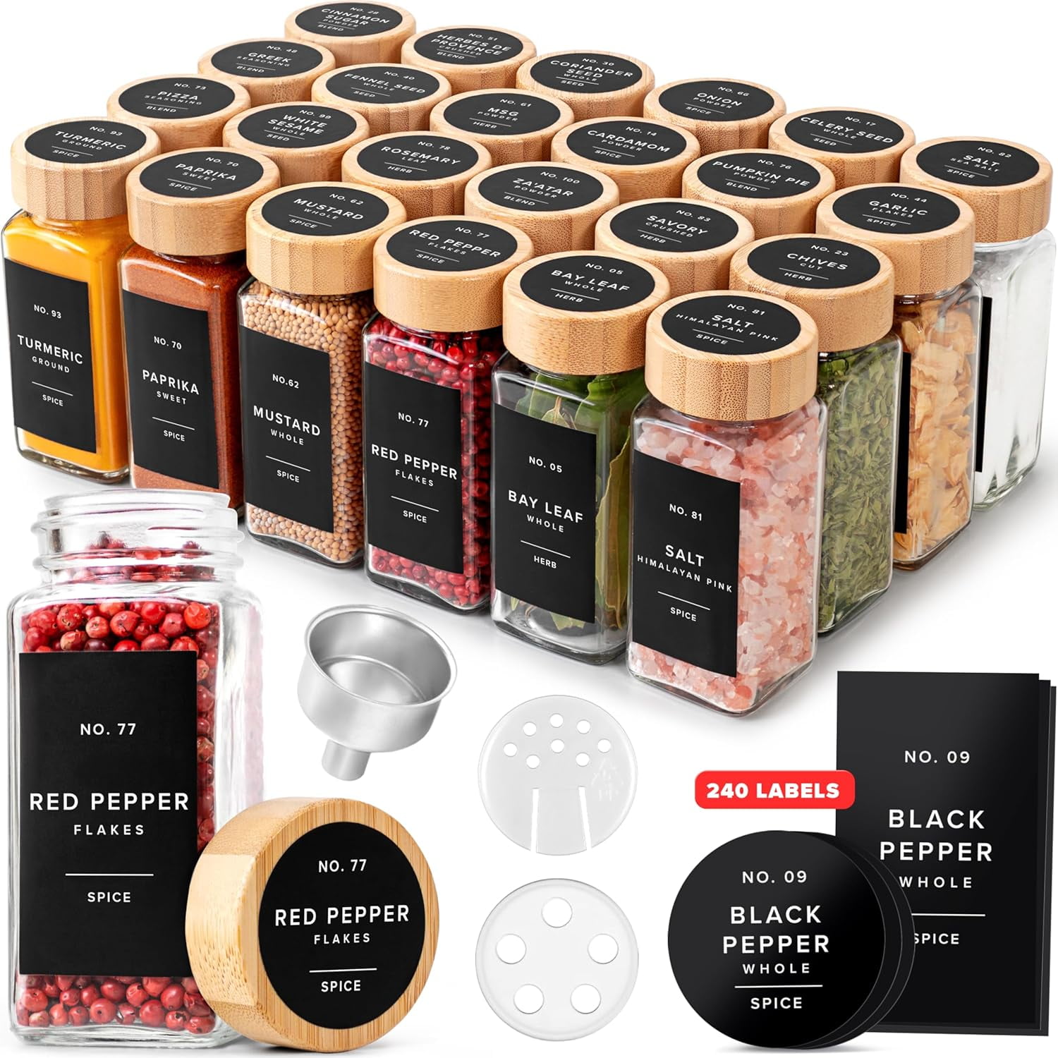 Glass Spice Jars with Label and Bamboo Lids (24 x 4oz) Spice Containers ...