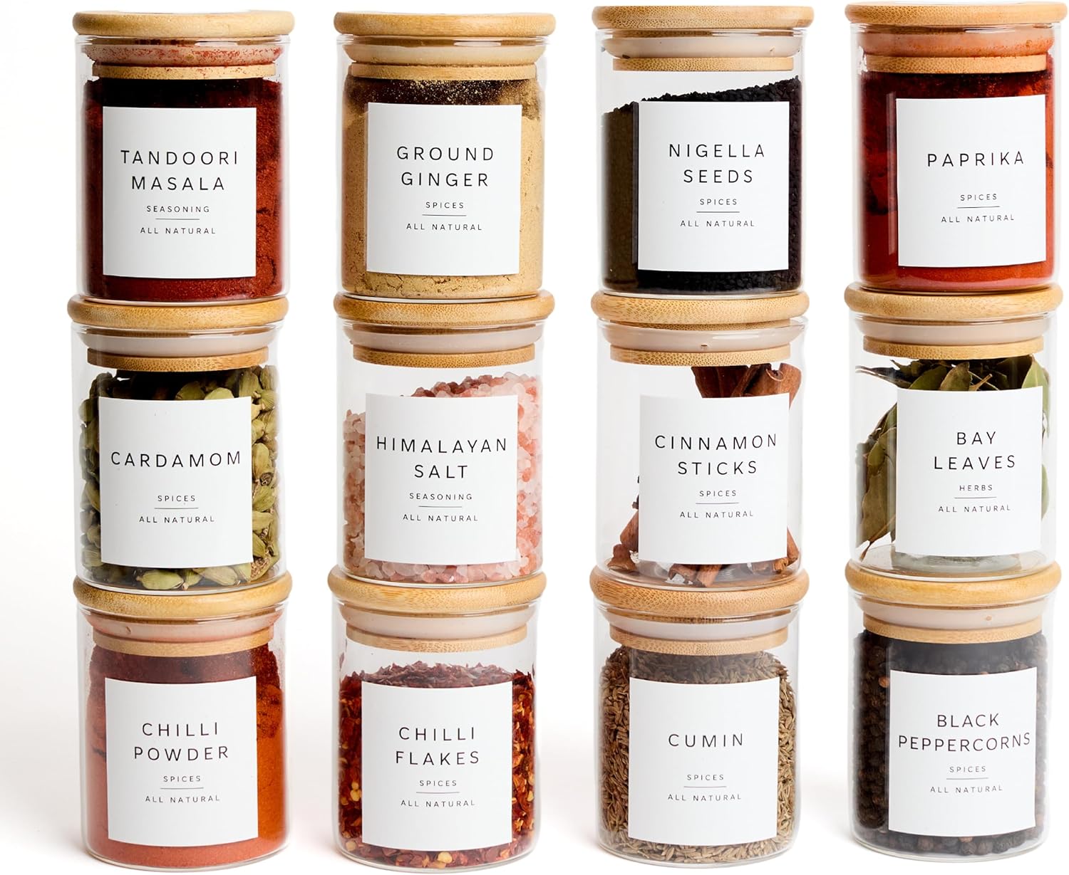 Glass Spice Jars with Labels-12 Pack- 6.8oz- 360 Labels- Spice ...