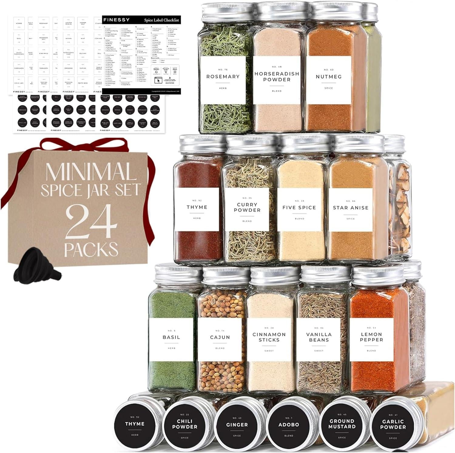 Glass Spice Jars with Labels with Metal Lids and Shakers Minimalist 24 ...