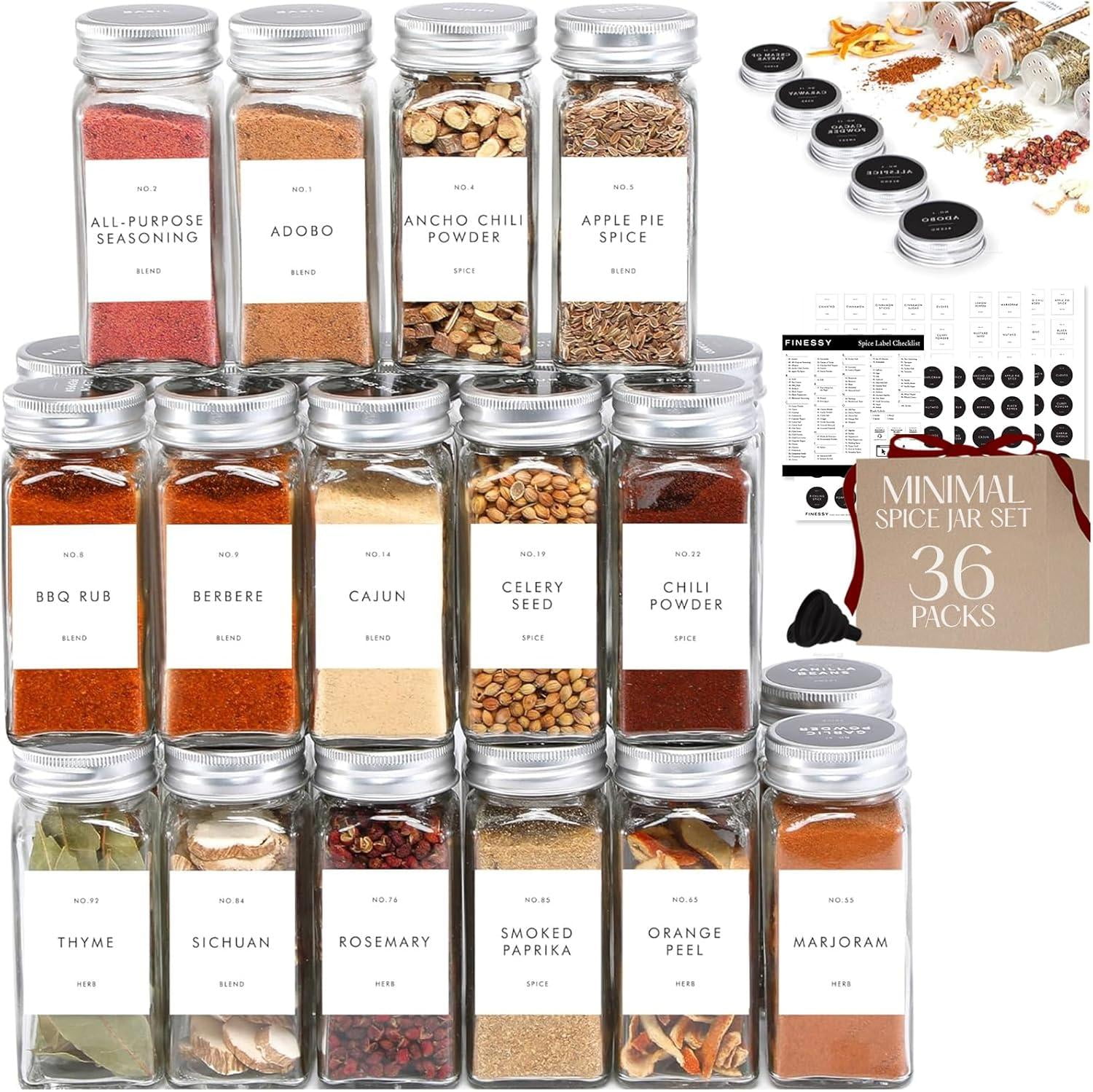Glass Spice Jars with Labels with Metal Lids and Shakers Minimalist 36 ...