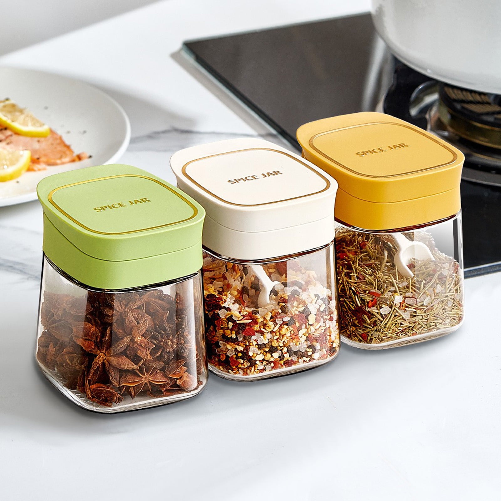 Glass Spice Jars with Lids - 12-Piece Set, 4 oz Clear Spice Containers ...