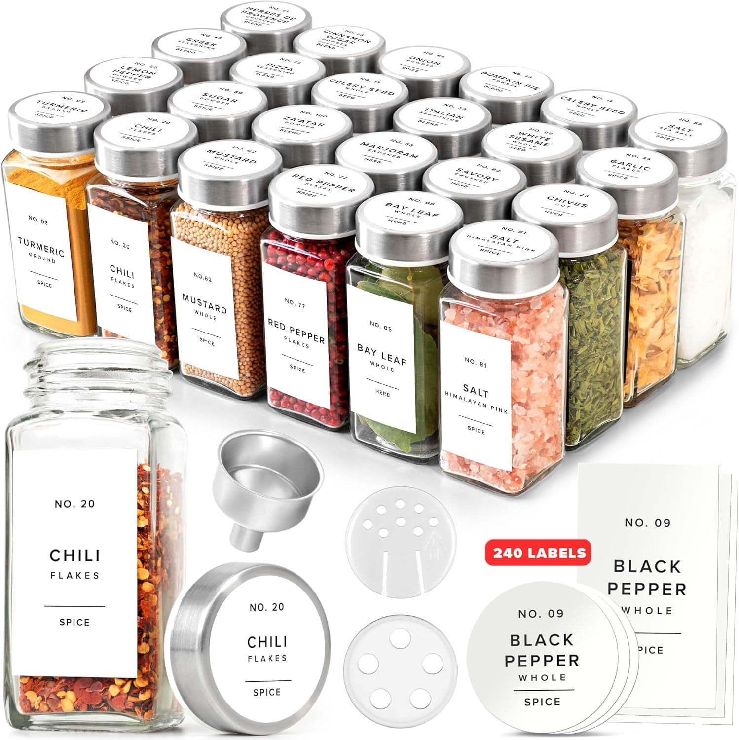 Glass Spice Jars and stainless Steel Lids (6 x 4oz) Spice Containers ...