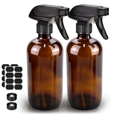 5 Pack Amber Spray Bottles, 16 Oz with Black Sprayers and Caps for Oils ...