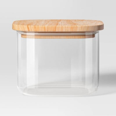 Glass Square Food Storage Canister with Wood Lid - Walmart.com