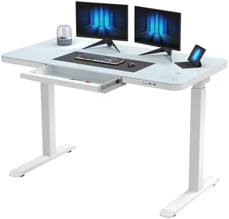 Glass Standing Desk with Drawers, 45 x 23 inch Touch Control Adjustable ...