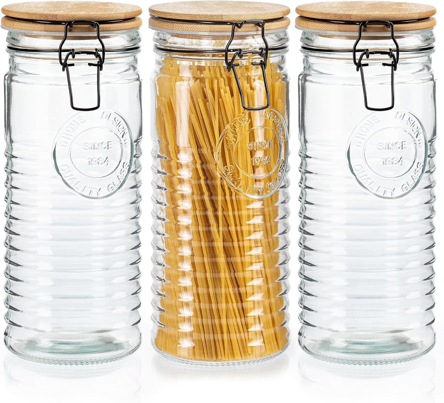 Glass Storage Canister with Airtight Clasp Lids - Set of 3 Mason Jar ...