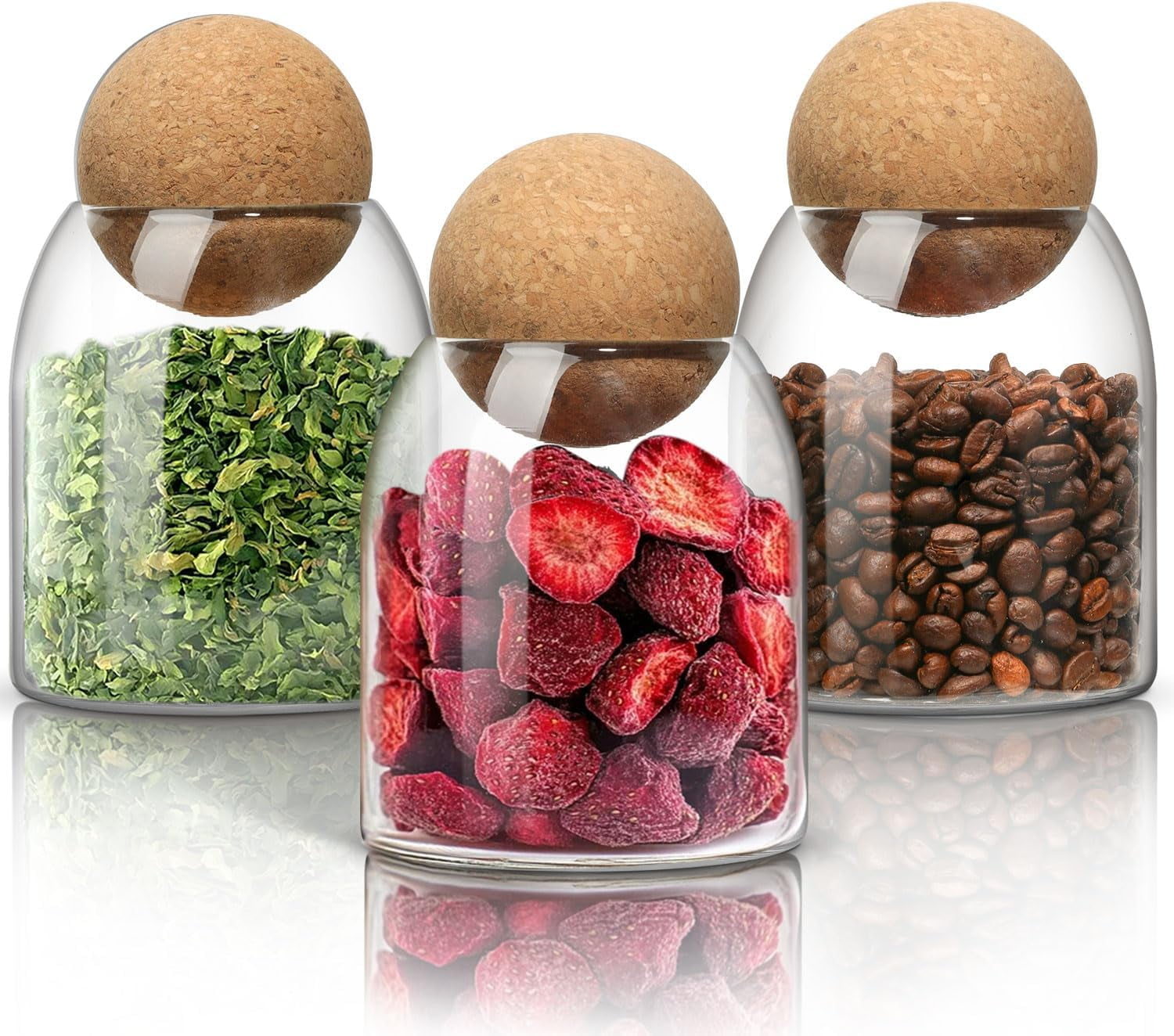 Glass Storage Container with Ball Cork, 16 OZ Small Glass Jar with Cork ...