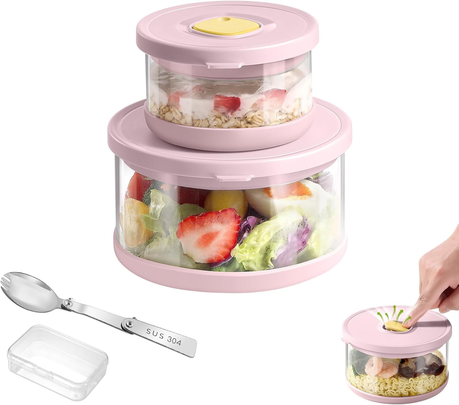 Glass Storage Containers with Airtight , 33.8oz & 11.8oz High ...
