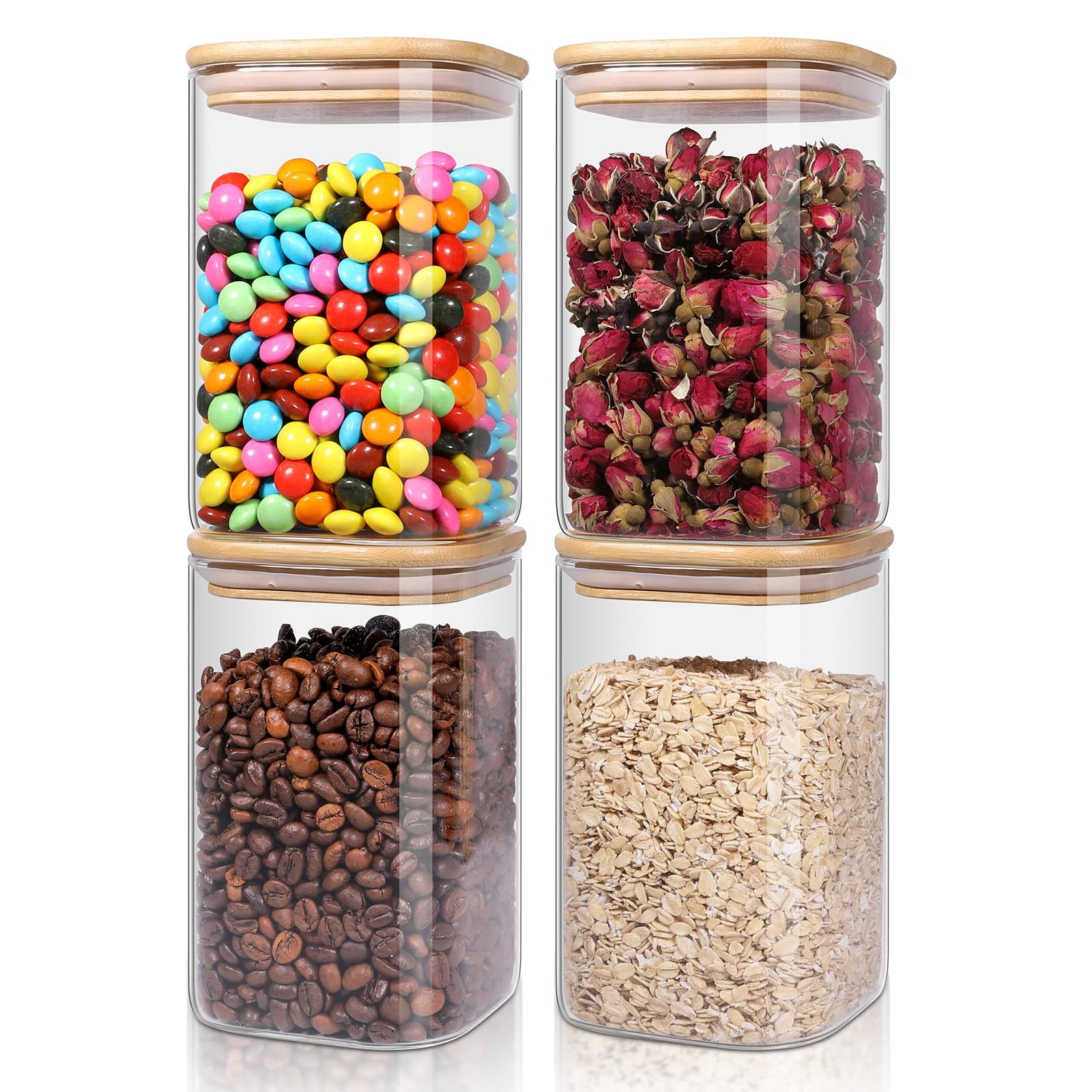 Glass Storage Containers with Lids 37 oz Set of 4, Glass Jars with Lids ...