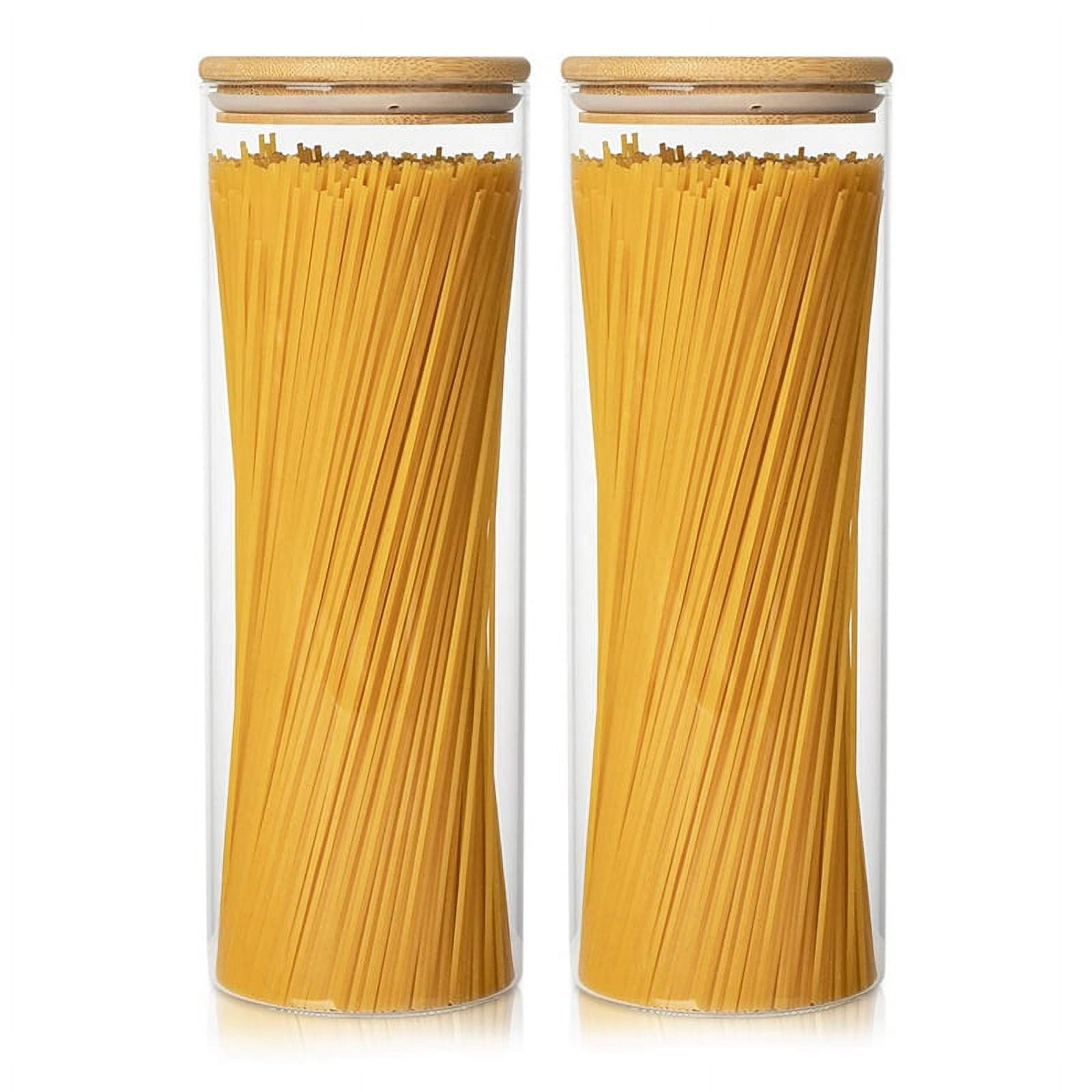Glass Storage Containers Set of 2 71Oz Tall Spaghetti Jars with Bamboo ...
