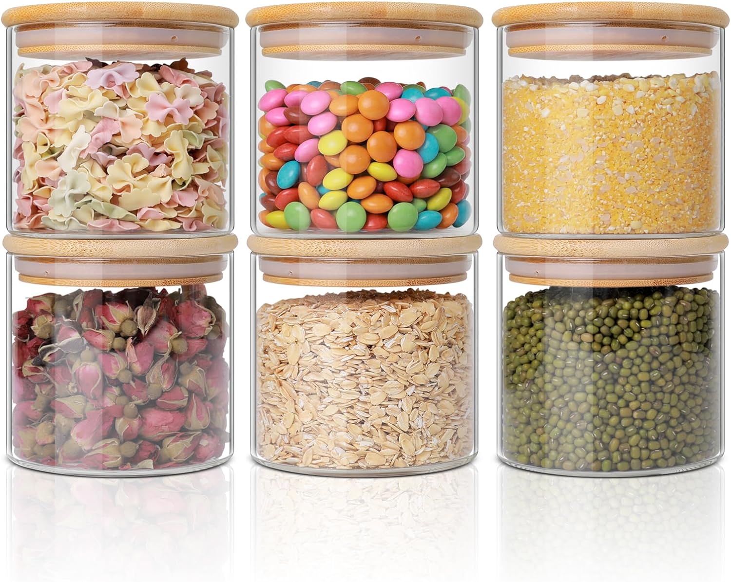 Glass Storage Jars 22oz [Set of 6],Clear Glass Food Storage Containers ...