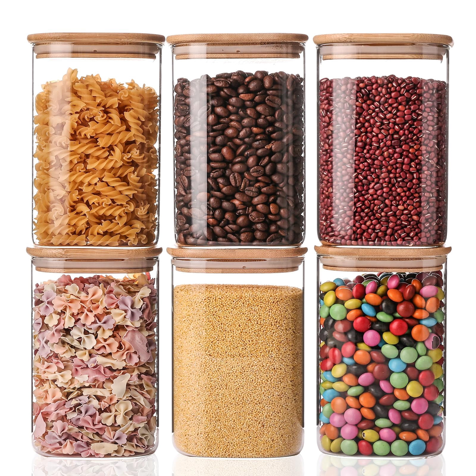 Glass Storage Jars 6 Pack 37oz Clear Food Containers With Airtight Lid ...
