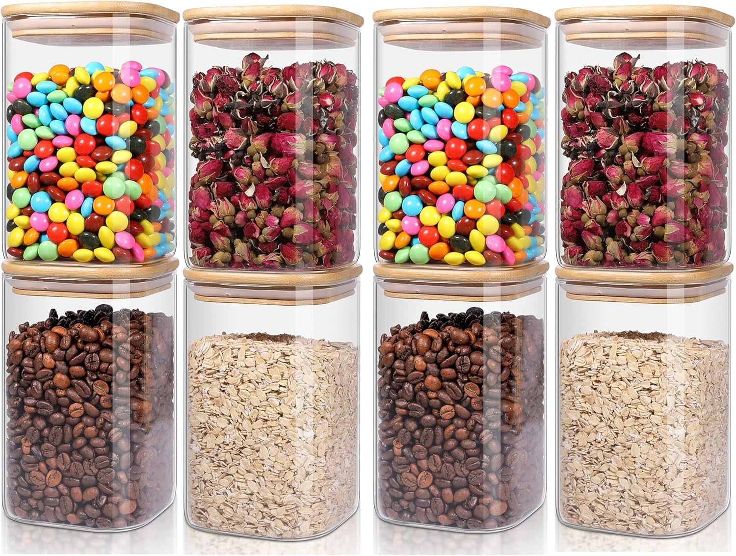 Glass Storage Jars 6 Pack 37oz Clear Glass Food Storage Containers with ...