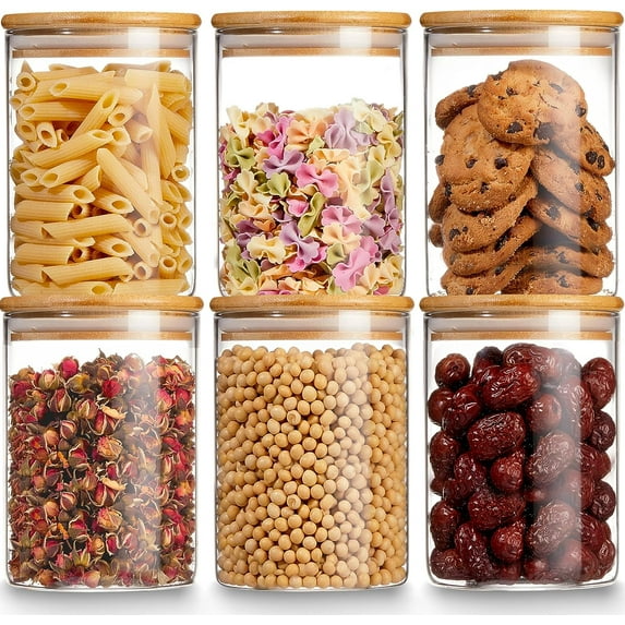 Glass Storage Jars with Airtight Bamboo Lid, 27 OZ Food Jar Labels ...