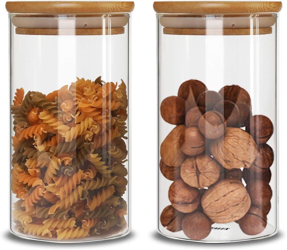 Glass Storage Jars Set of 2(25oz/750ml) with Airtight Seal Wooden Lid ...