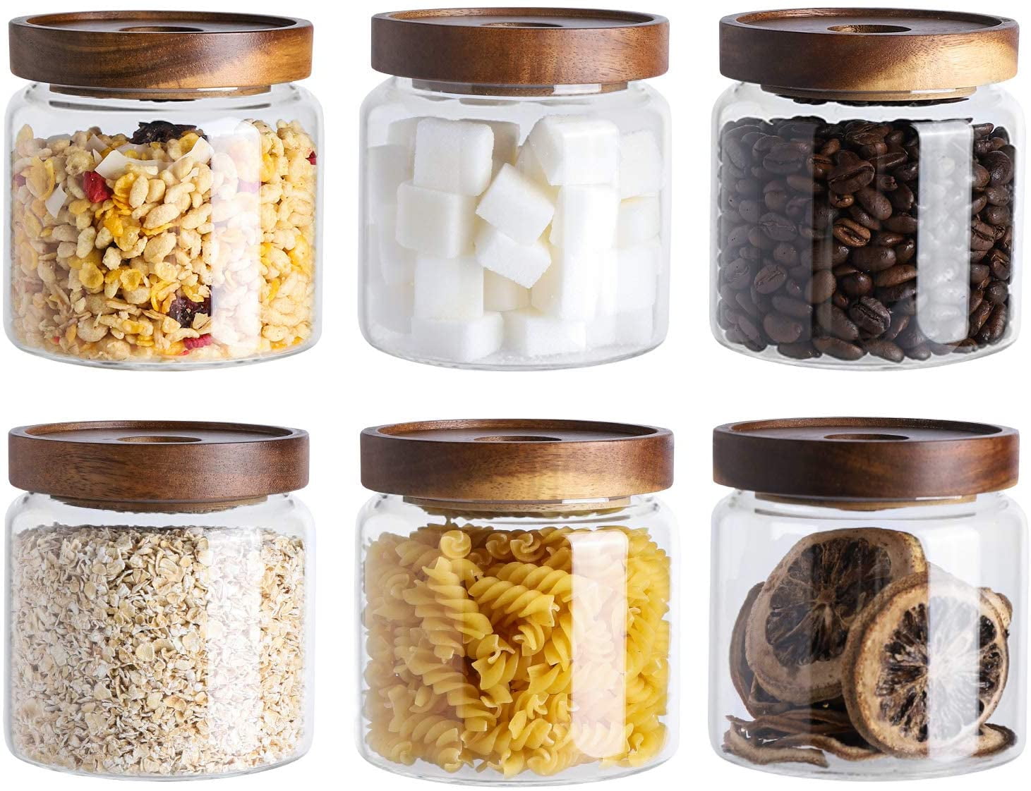 Glass Storage Jars Set of 6, 17 Ounce Airtight Food Storage Containers ...
