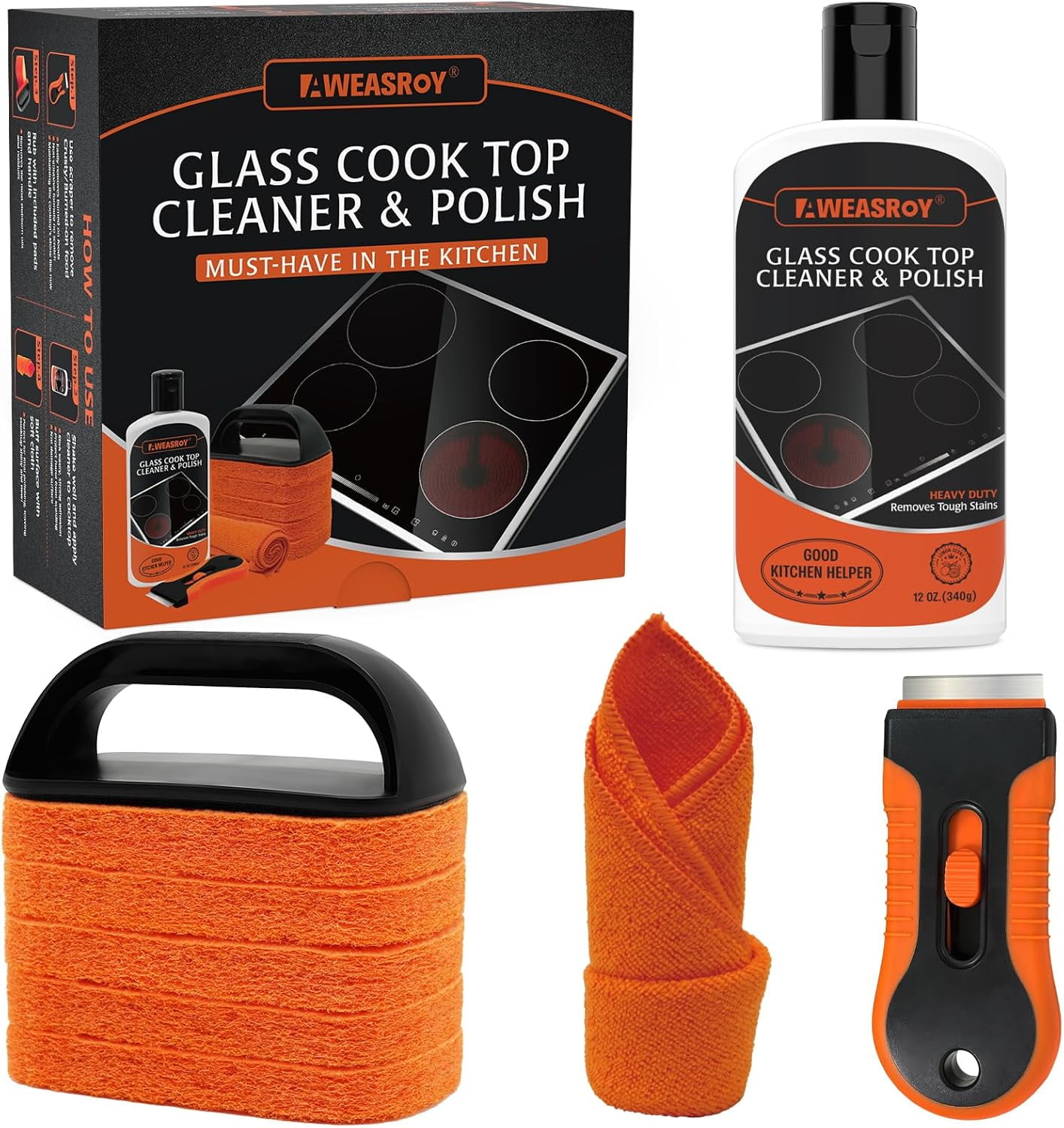 Glass Stove Top Cleaner Kit 12 oz, Cooktop Cleaner and Polish Non ...
