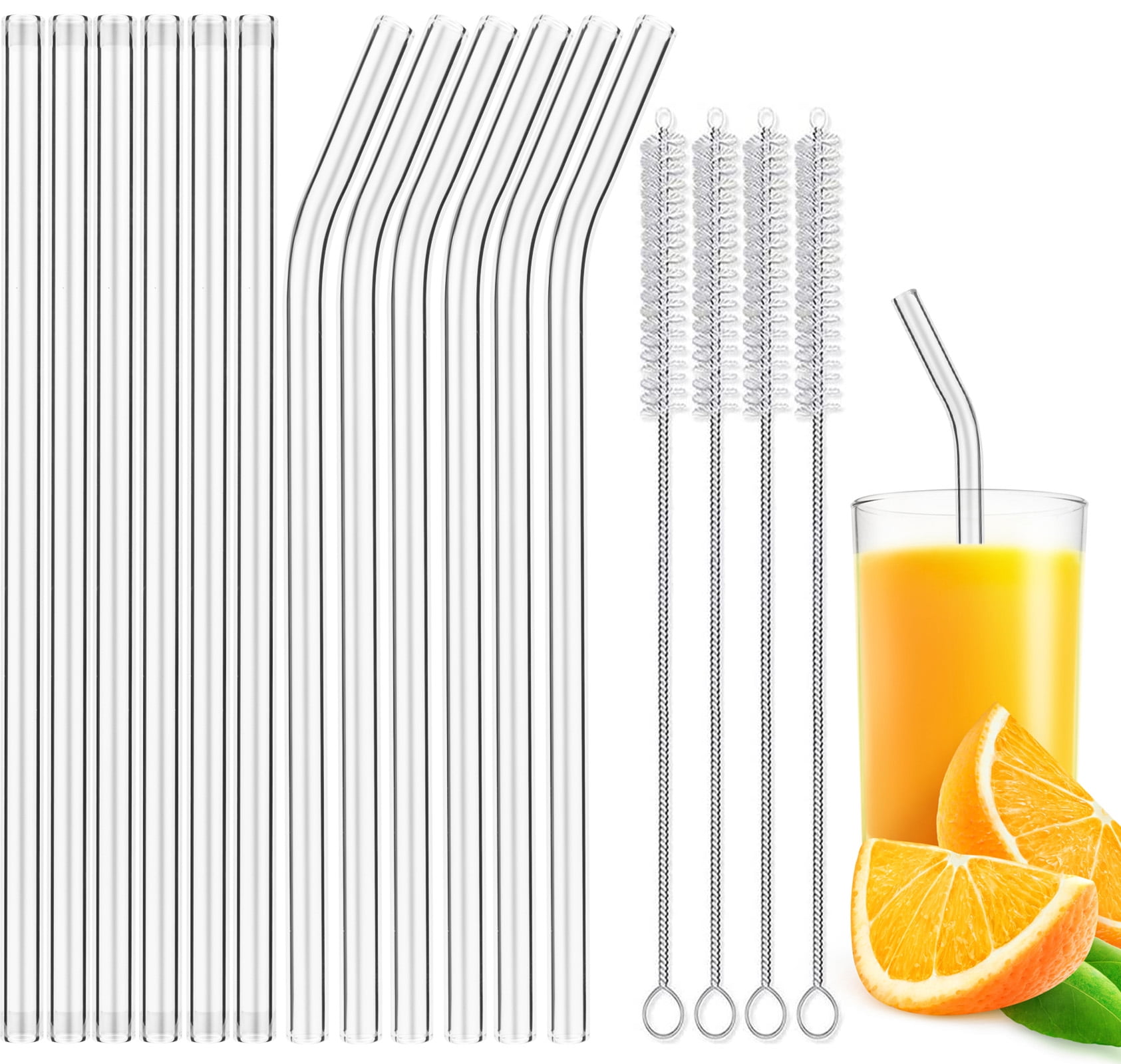 Glass Straw Set - 12 Reusable, Transparent Straws + 4 Brushes, LFGB ...