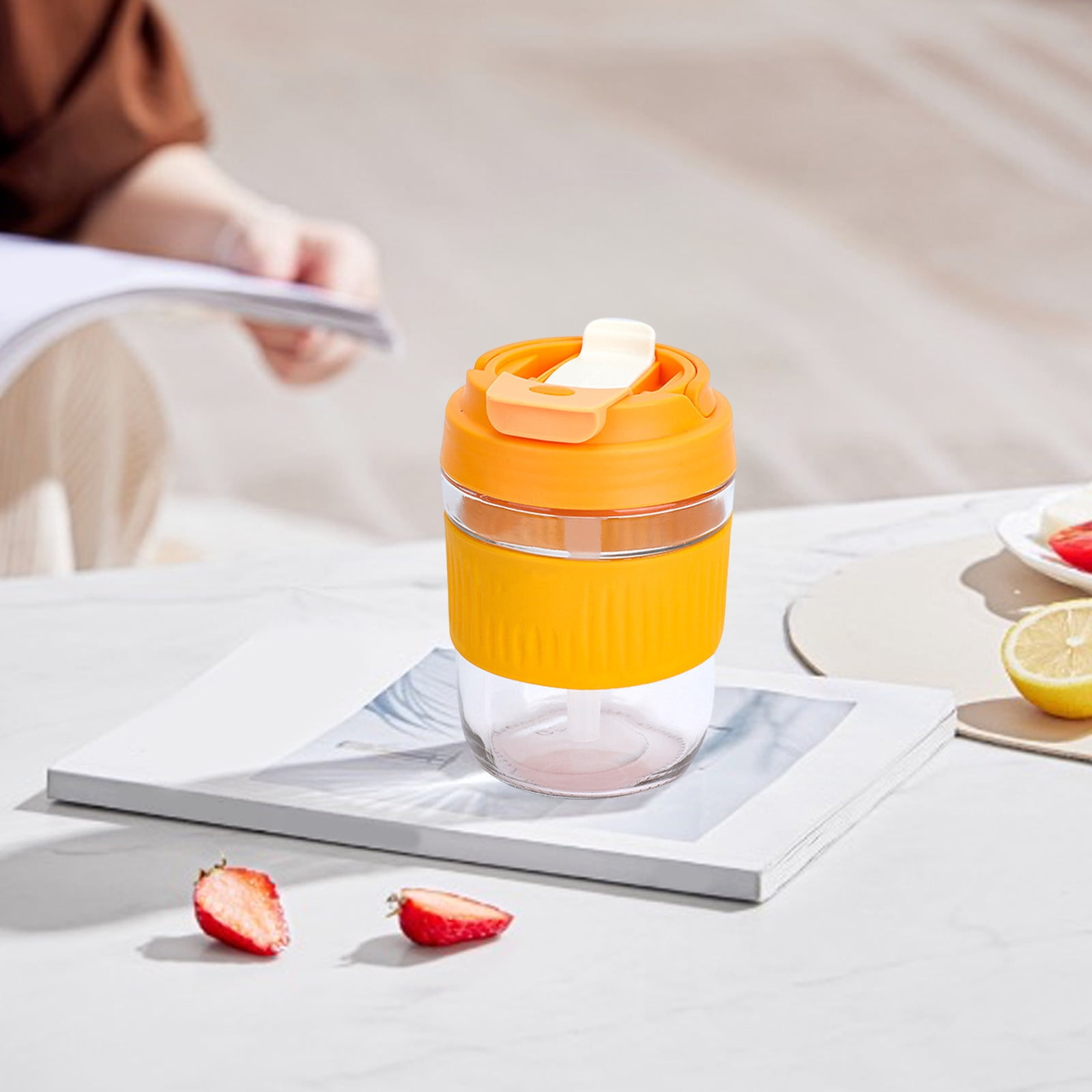 Glass Straw Coffee Cup with Lid,13.3 Oz, Perfectly Meets Your Travel ...