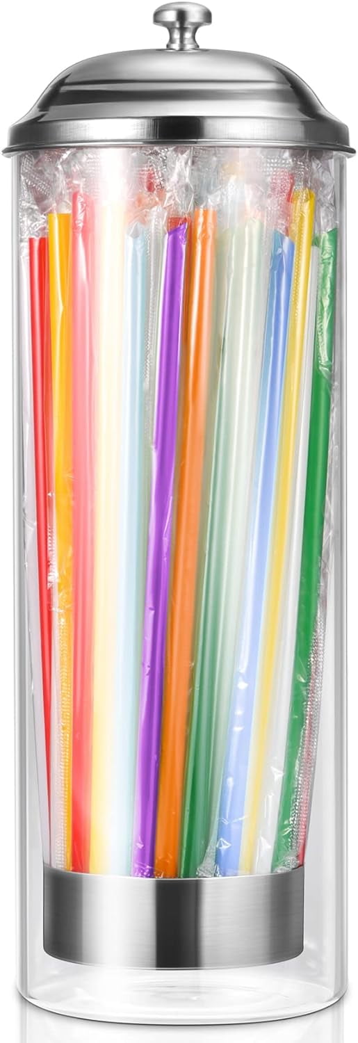Glass Straw Holder Drinking Straw Dispenser for Counter with 200 Straws ...
