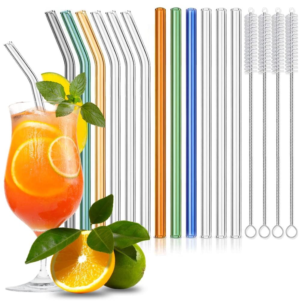 Glass Straws, 12 Pack Reusable Glass Straws Shatter Resistant, 8.5" x 0 ...