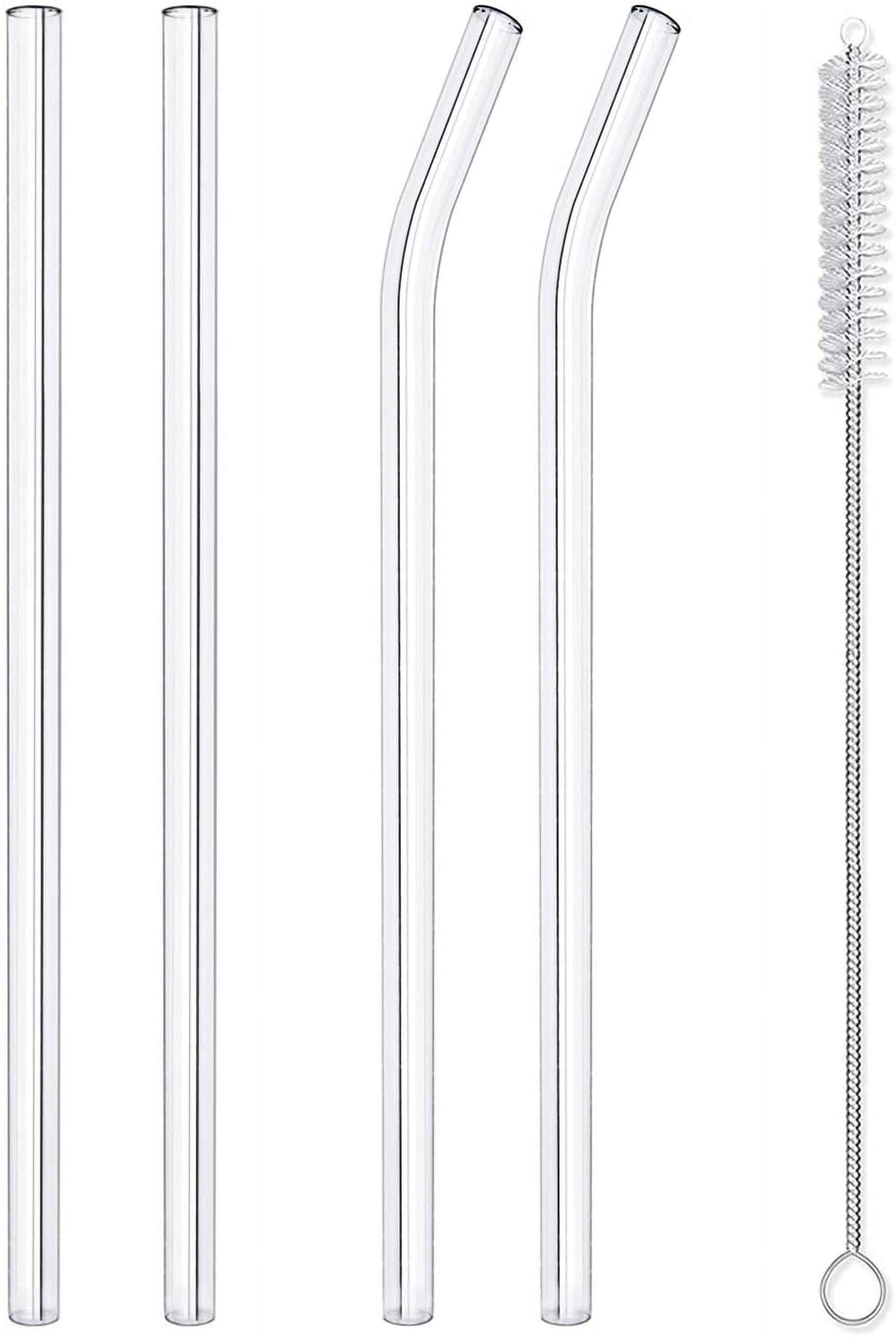 Glass Straws,4-Pack Reusable Glass Drinking Straws, Including 2 ...
