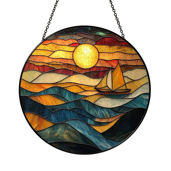 Glass Suncatcher Featuring Ocean Waves Design, Beach House Window Decor ...