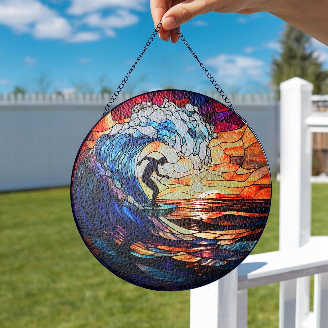 Glass Surfing Suncatcher, Surfing Beach Sunset Windows Hanging Decor ...