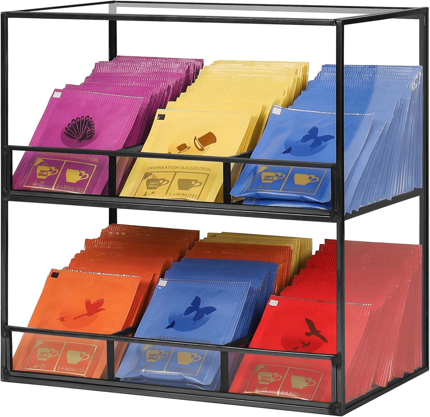 Glass Tea Bag Organizer for Counter, 2-Tier Teabag Organizer Storage ...