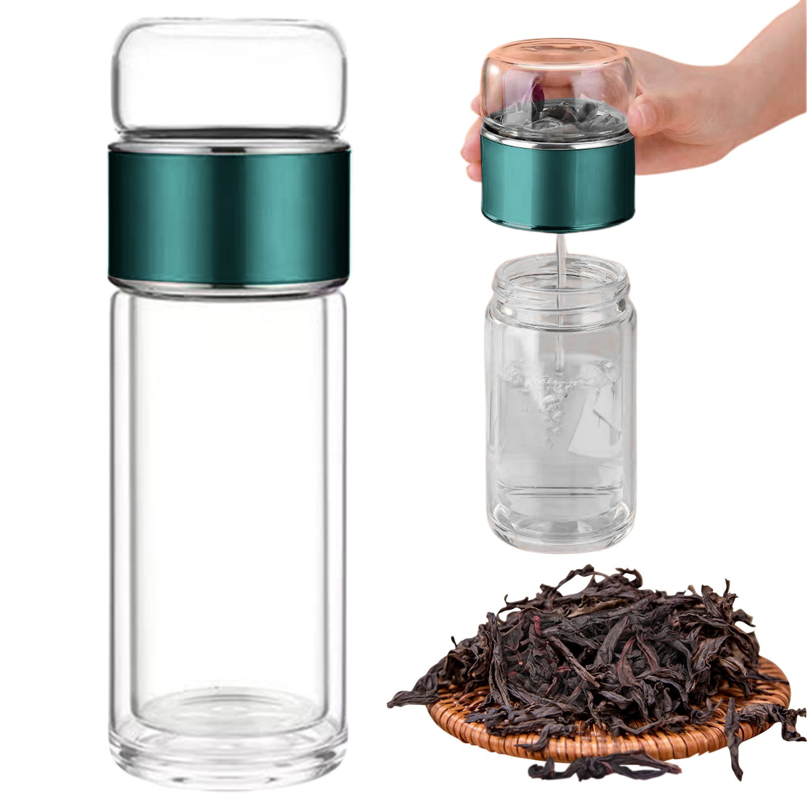 Glass Tea Infuser, 350ml Tea Infuser Bottle, Double Wall Borosilicate ...