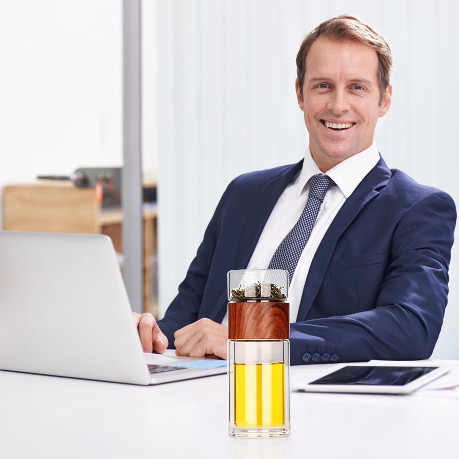 Glass Tea Infuser Bottle | Double Wall Portable Tea Cup with Built-in ...