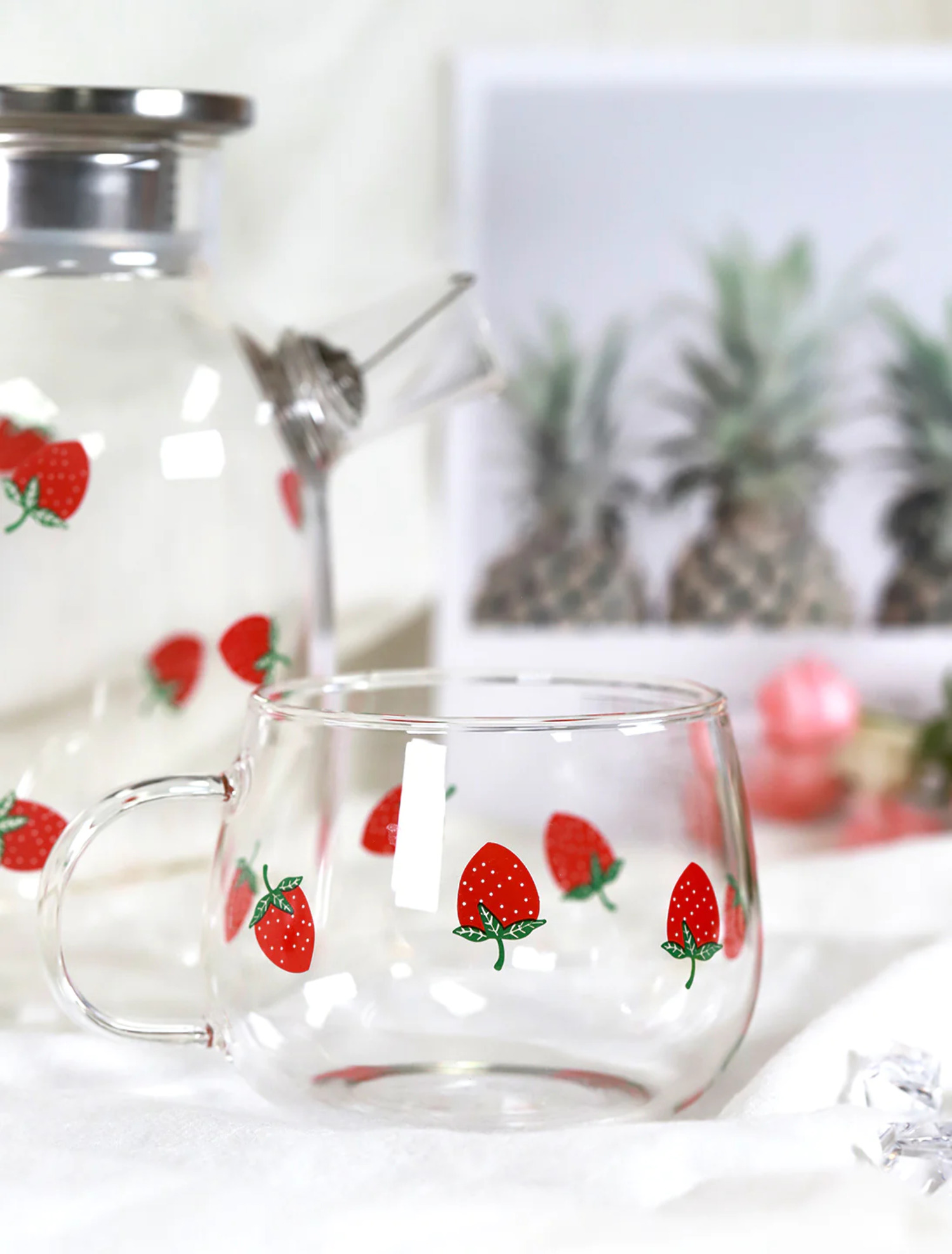 Glass Tea Kettle Strawberry Cute Design Glass Teapot Glass Pitcher ...