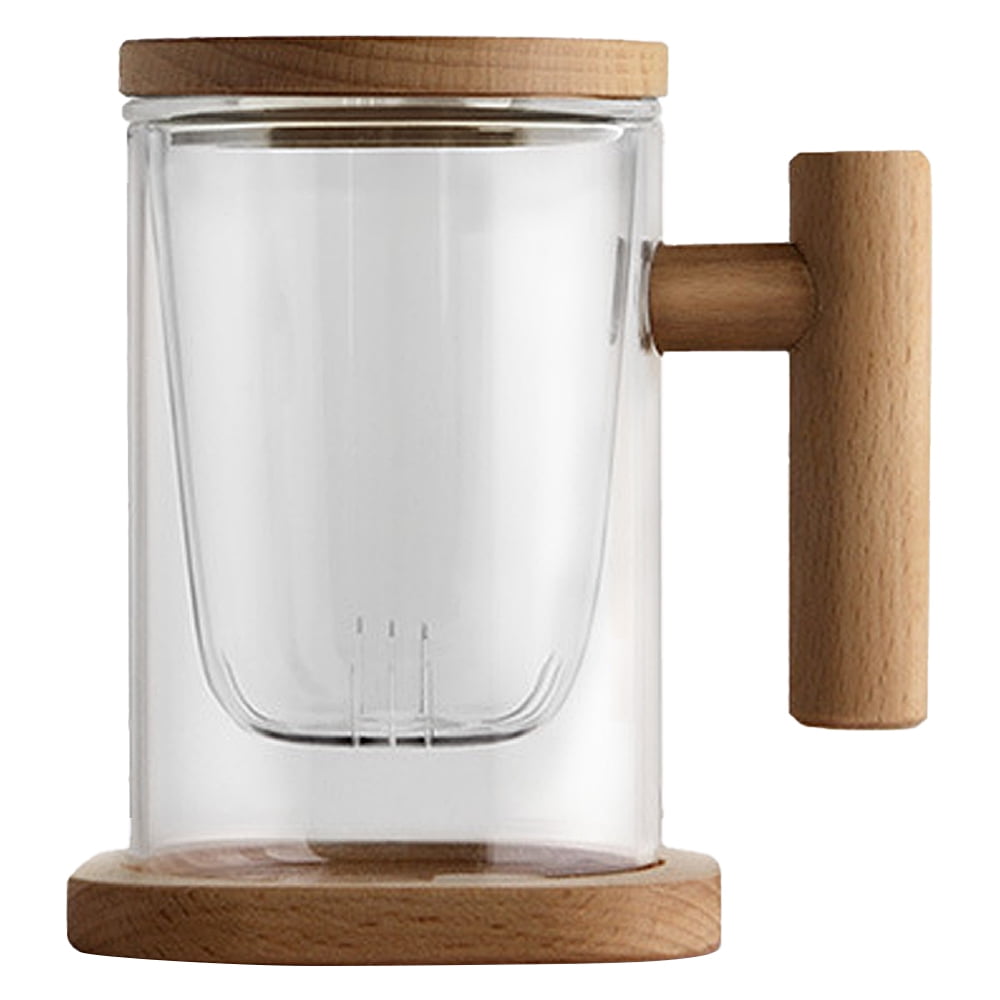 Glass Tea Mug with Infuser and Lid Tea Cup Wooden Handle Glass Coffee ...