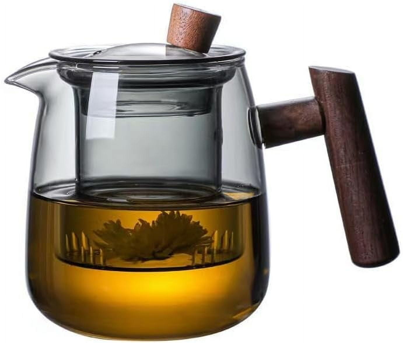 Glass Teapot,18.6oz/550ml Glass Tea Kettle With Wooden Handle,Stovetop ...