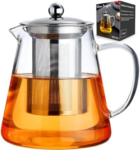 Glass Teapot 18.6oz/550ml, Tea Pot with Removable Infusers for Loose ...
