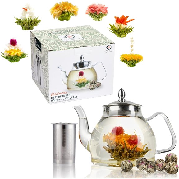 ZENS Japanese Teapot Set with Infuser, 27oz Modern Bentwood Handle ...
