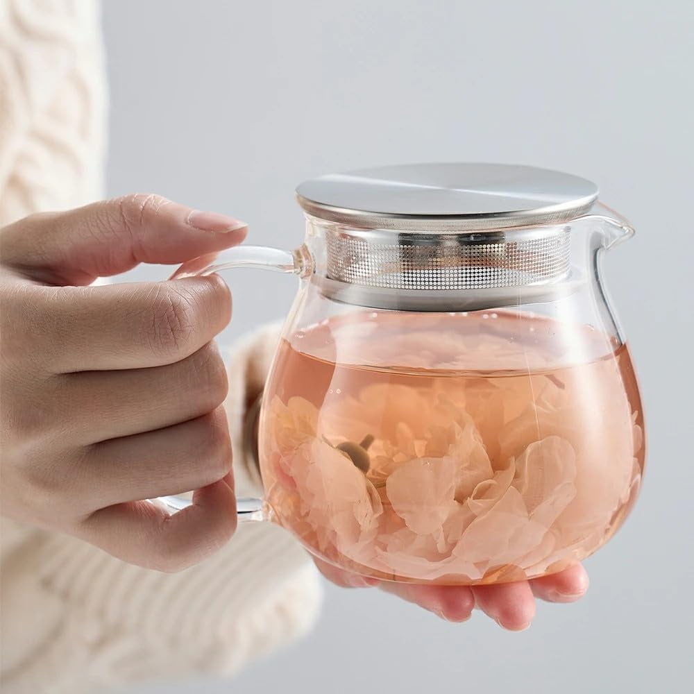 Glass Teapot with Removable Stainless Steel Filter Lid Stovetop ...