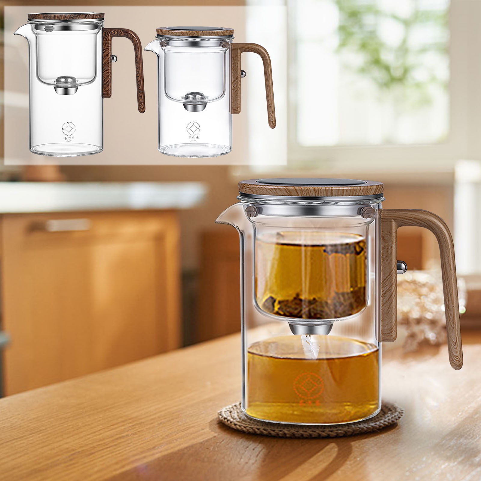 Glass Teapot Set, Lazy Tea Infuser Cup, Water Separation Design, Modern ...