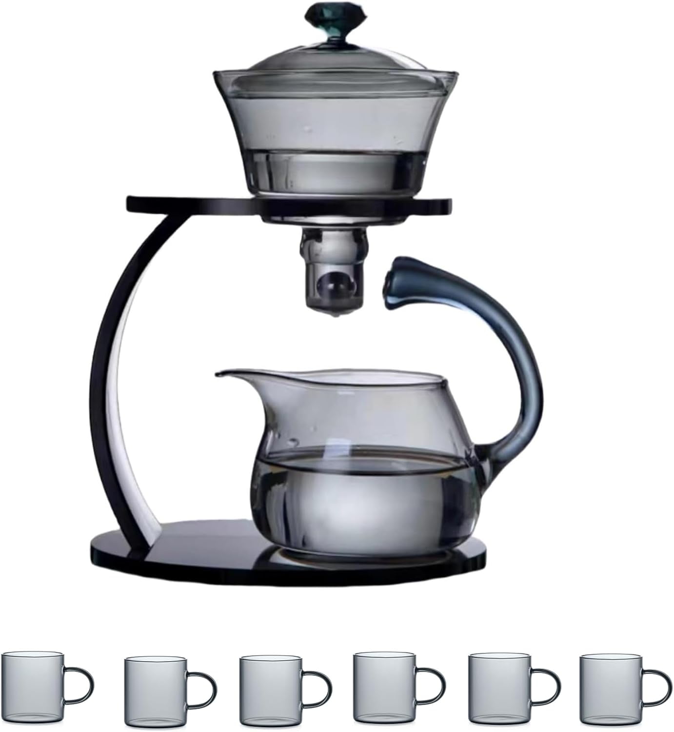 Glass Teapot Set Semi Automatic Drip Rotating with Infuser Chinese Heat ...